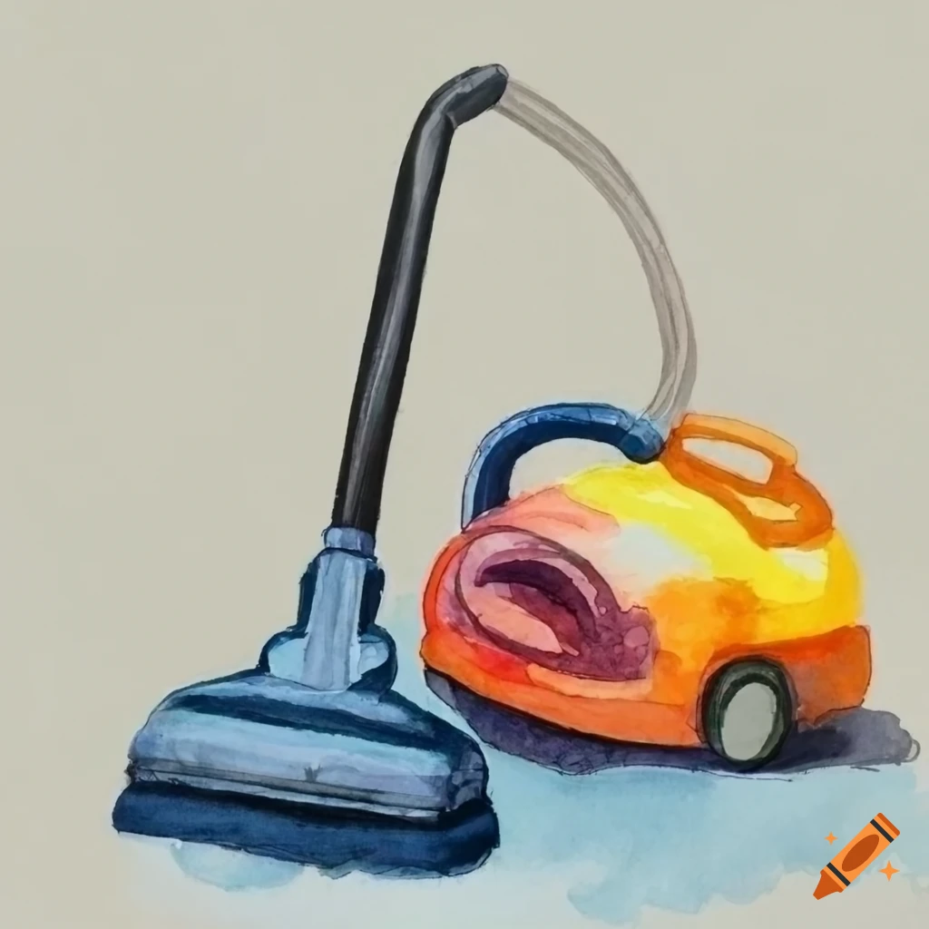 Children's watercolor style illustration of a vacuum cleaner on Craiyon