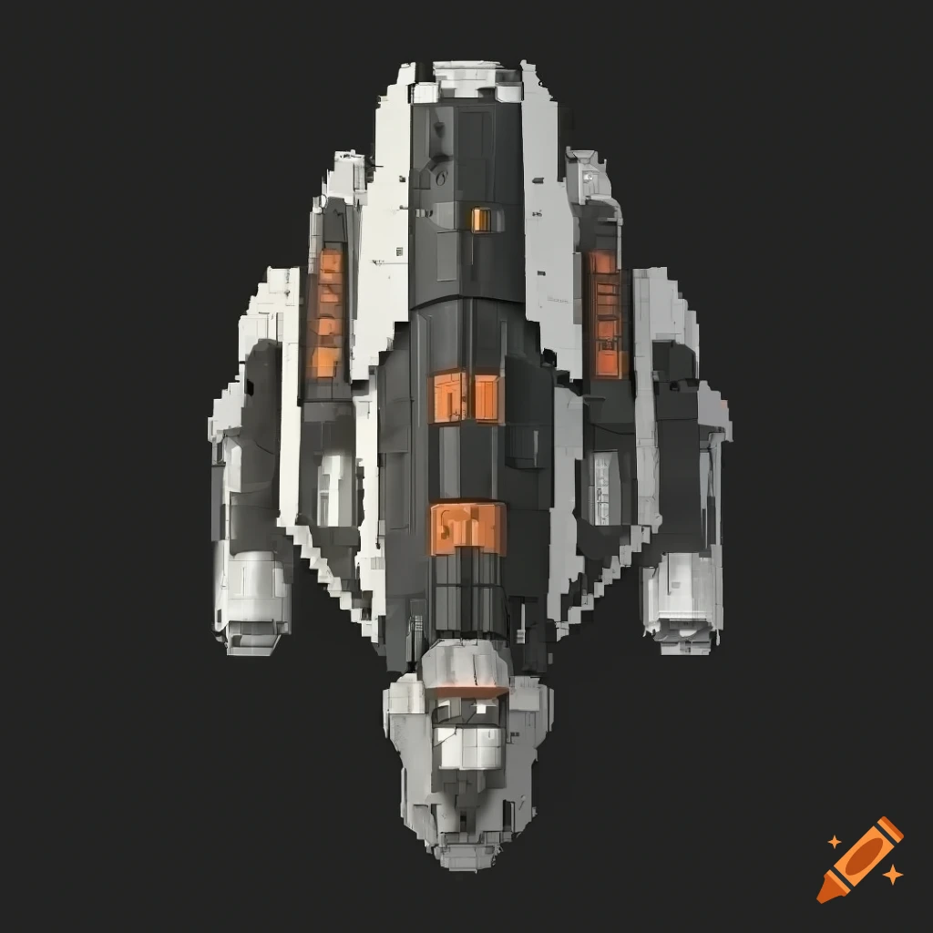 Top-down view of a sci-fi style 2d space ship on a dark background on ...