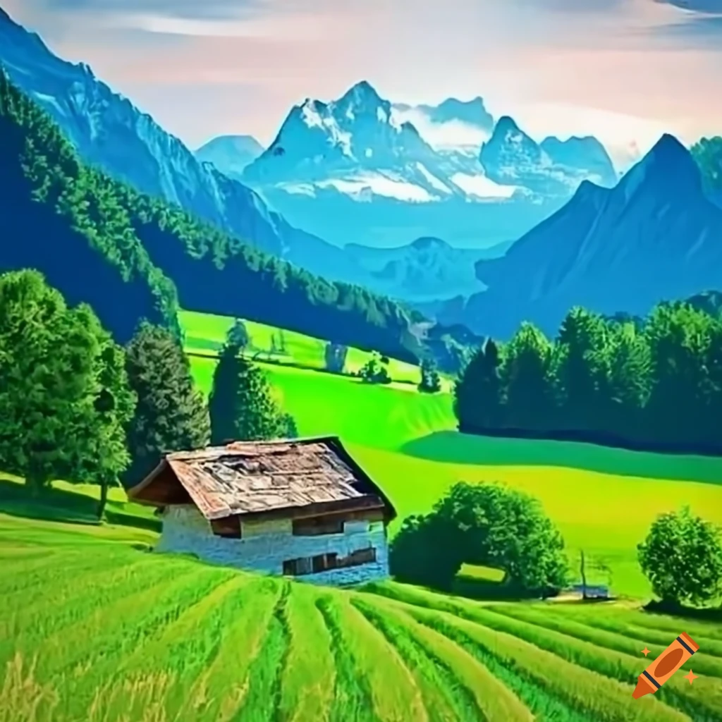 Summer landscape in the Swiss countryside on Craiyon