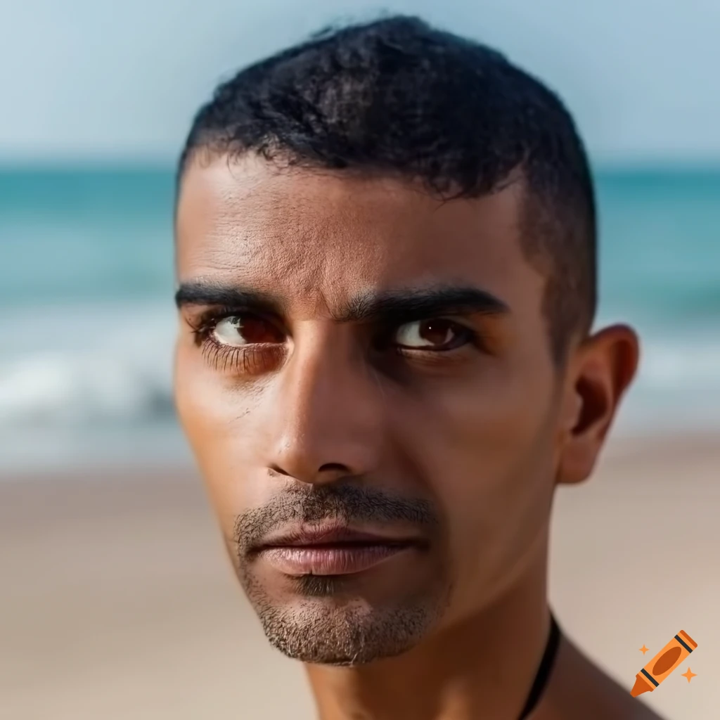 Man with arabic features standing on the beach on Craiyon