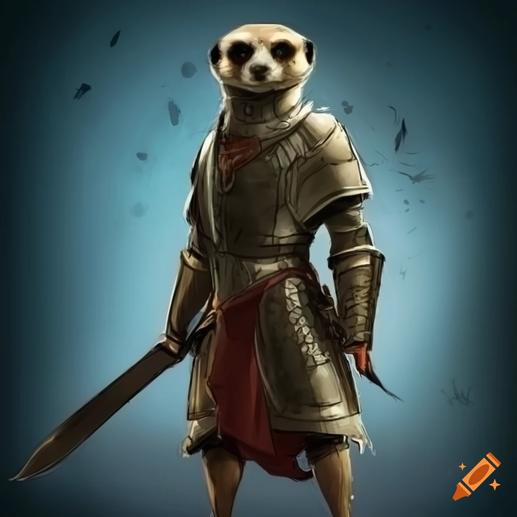 Meerkat in knight armor in a comic book style on Craiyon