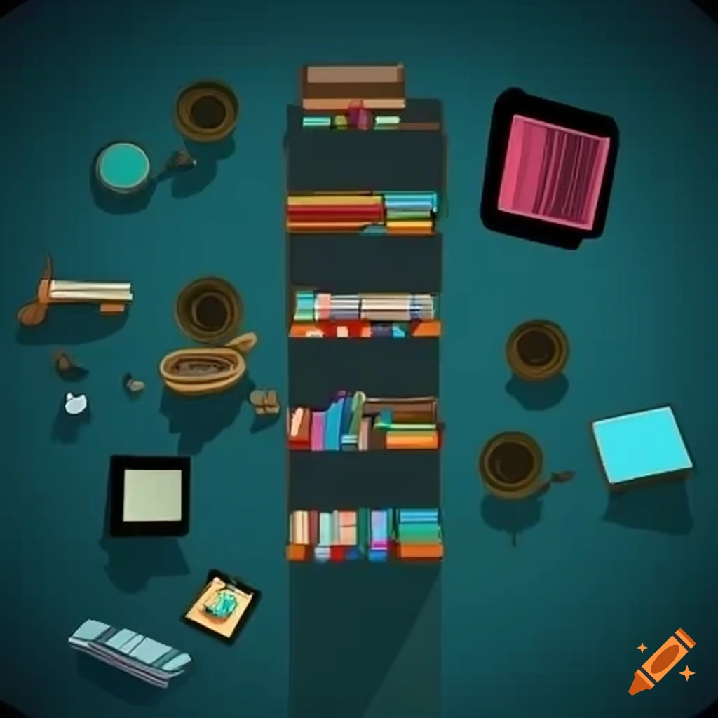 Top down view of a cartoon library on Craiyon