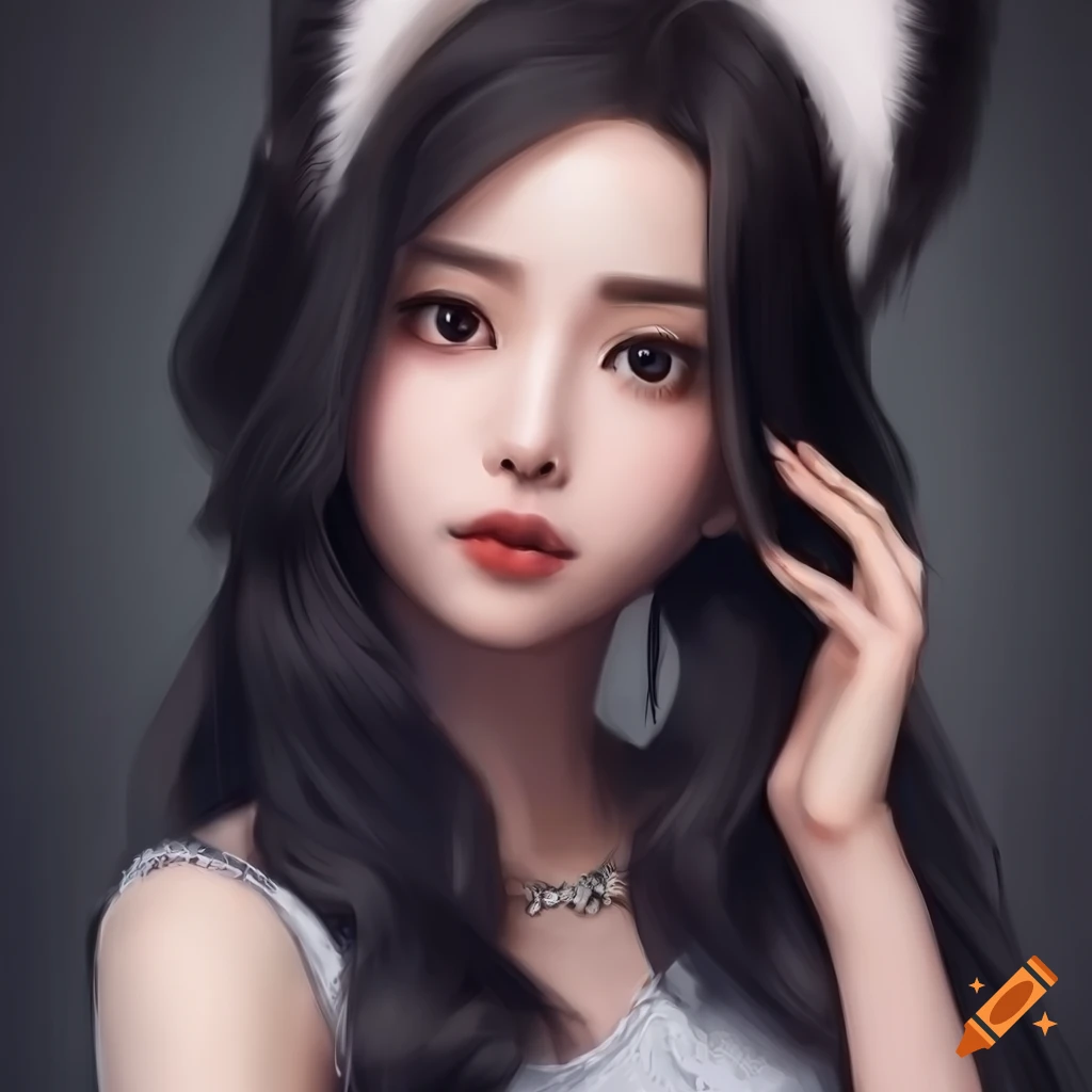 Portrait of a person wearing modern clothing with fox ears on Craiyon