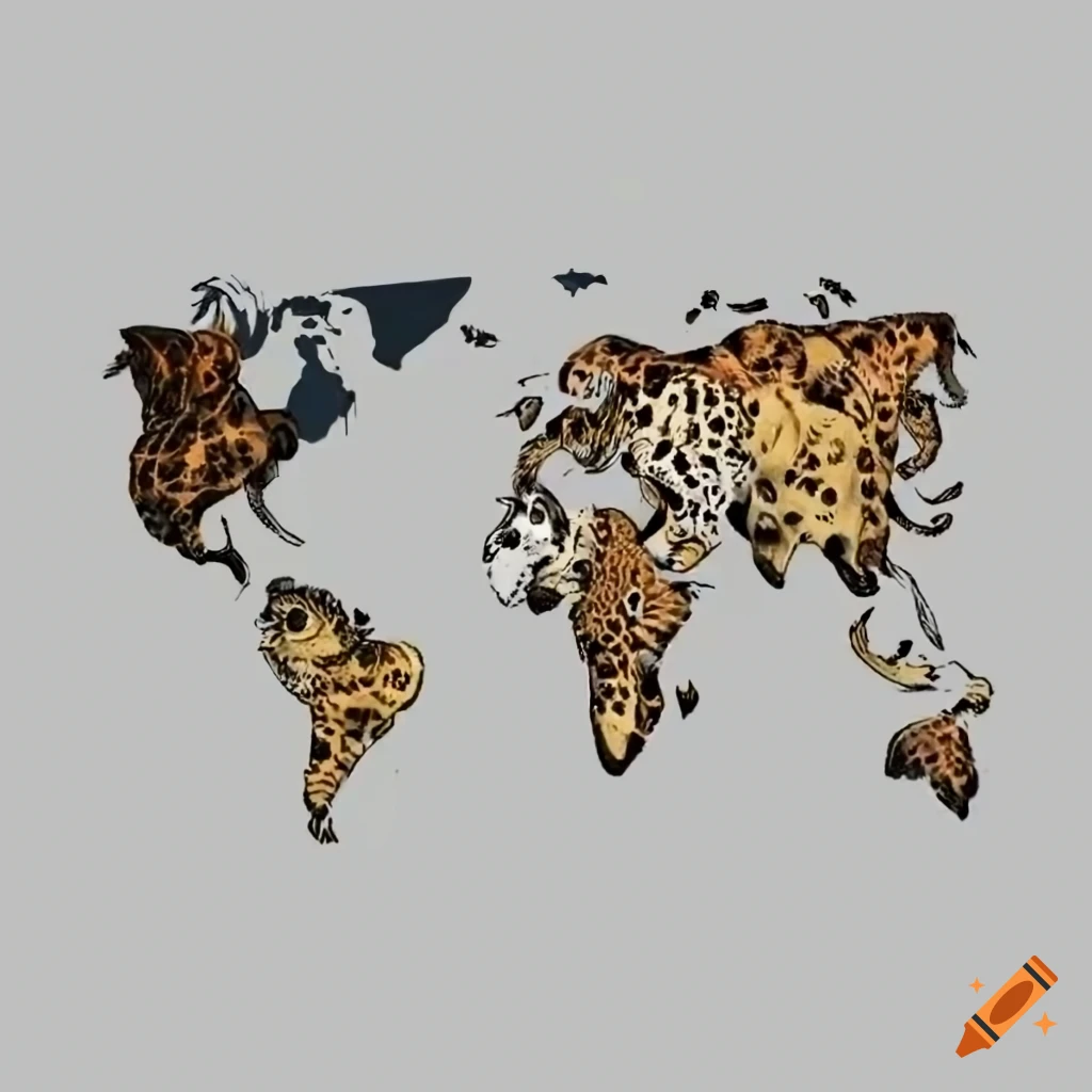 World map featuring various species of animals based on their ...