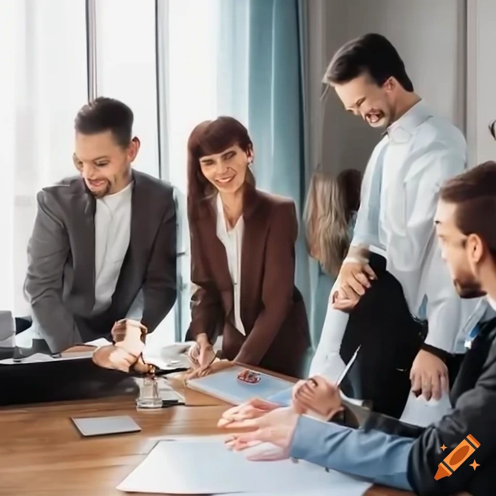 Professional hr officer smiling and interacting with employees on Craiyon