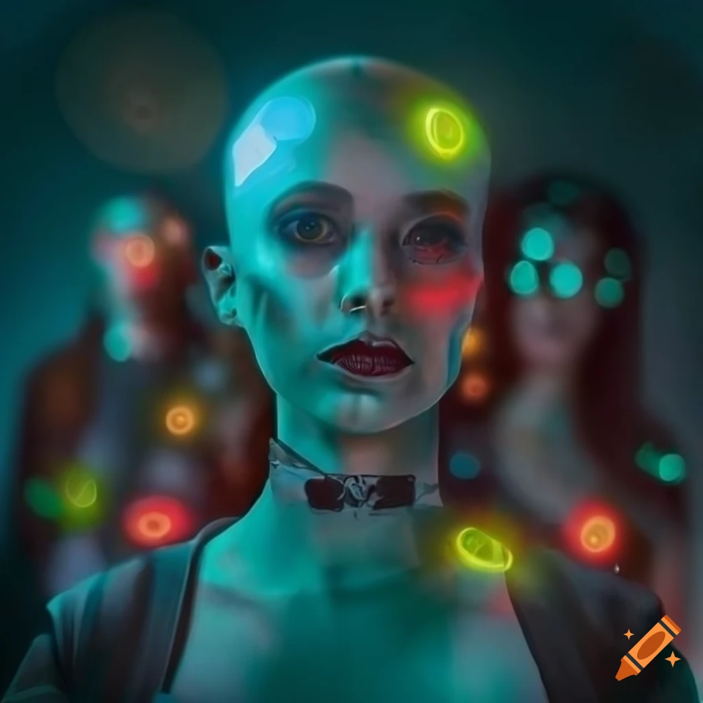 Illustration of a biopunk family in a futuristic biopunk setting with ...