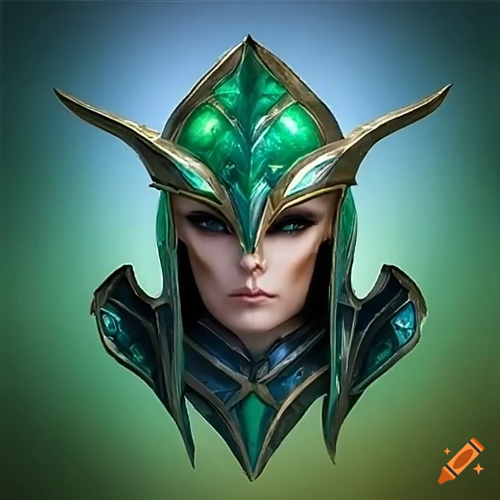 Legendary magic elven symmetrical helmet with paragon aura, front view ...