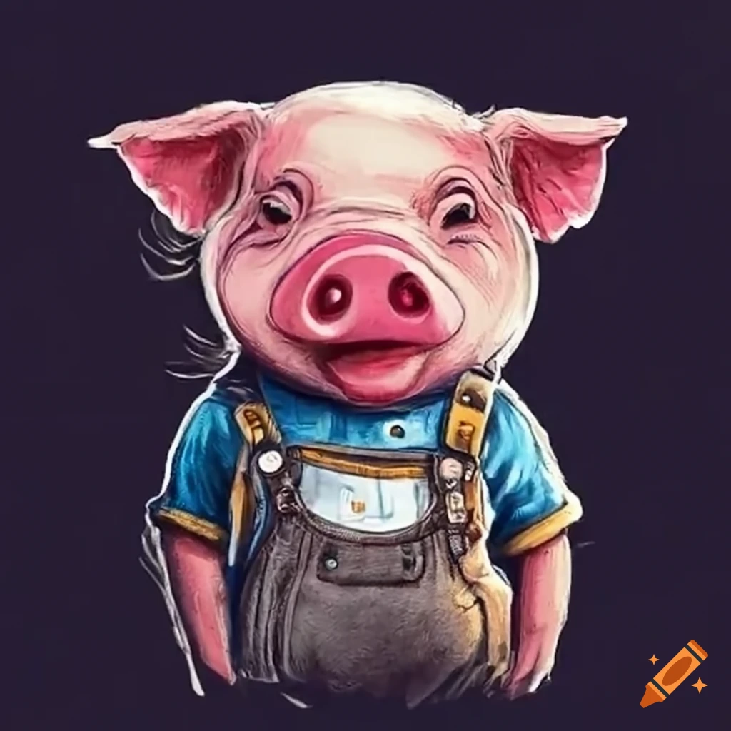 Funny pig wearing overalls with a patch that says 'baby 8s' on Craiyon