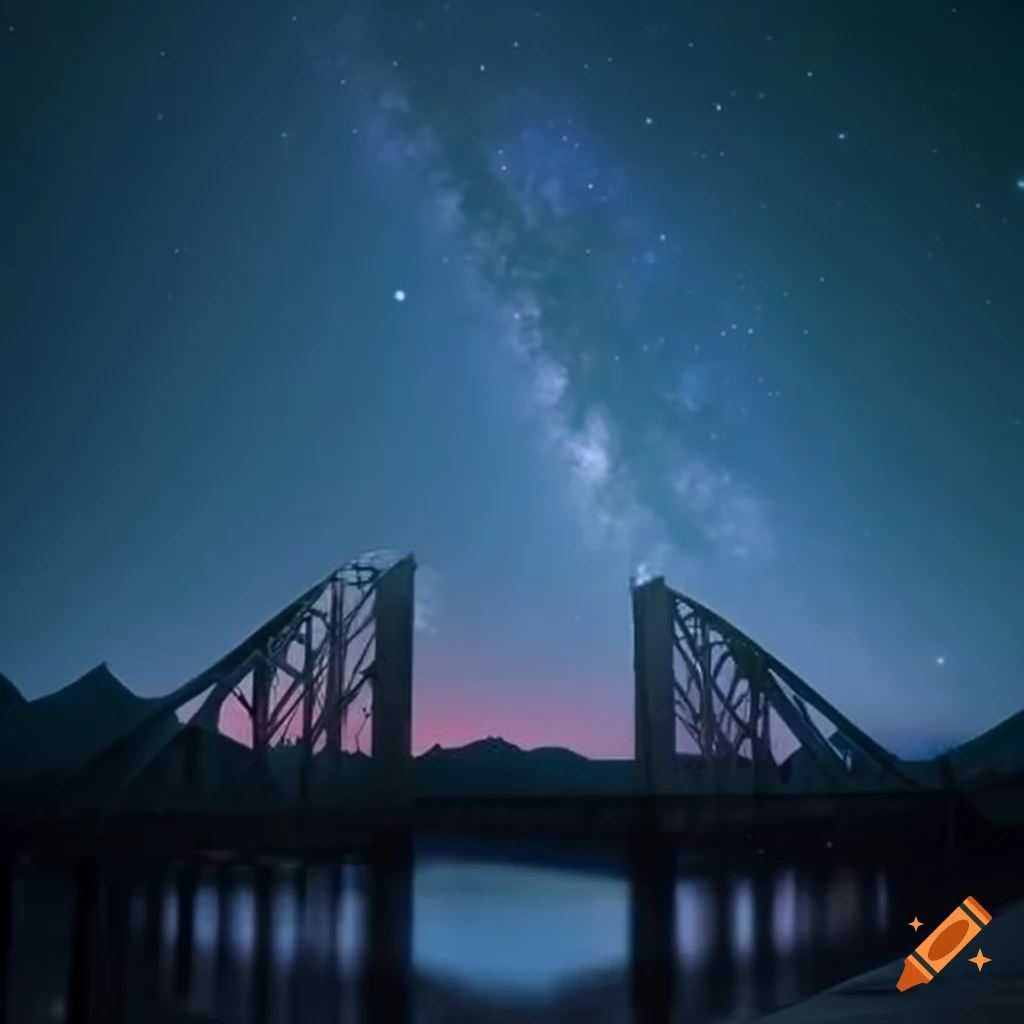 Bridge under the night sky with stars on Craiyon