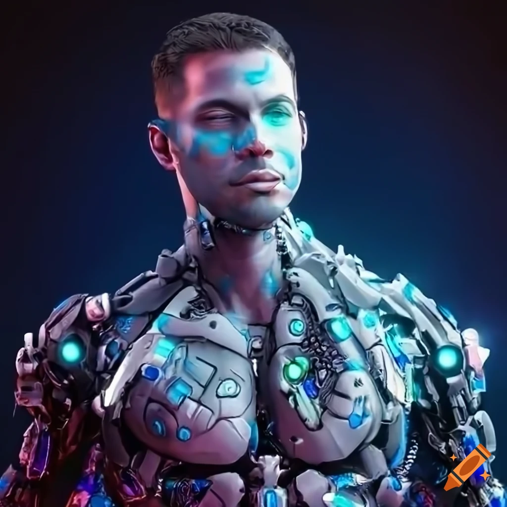 Photorealistic male cyborg made of crystals on Craiyon