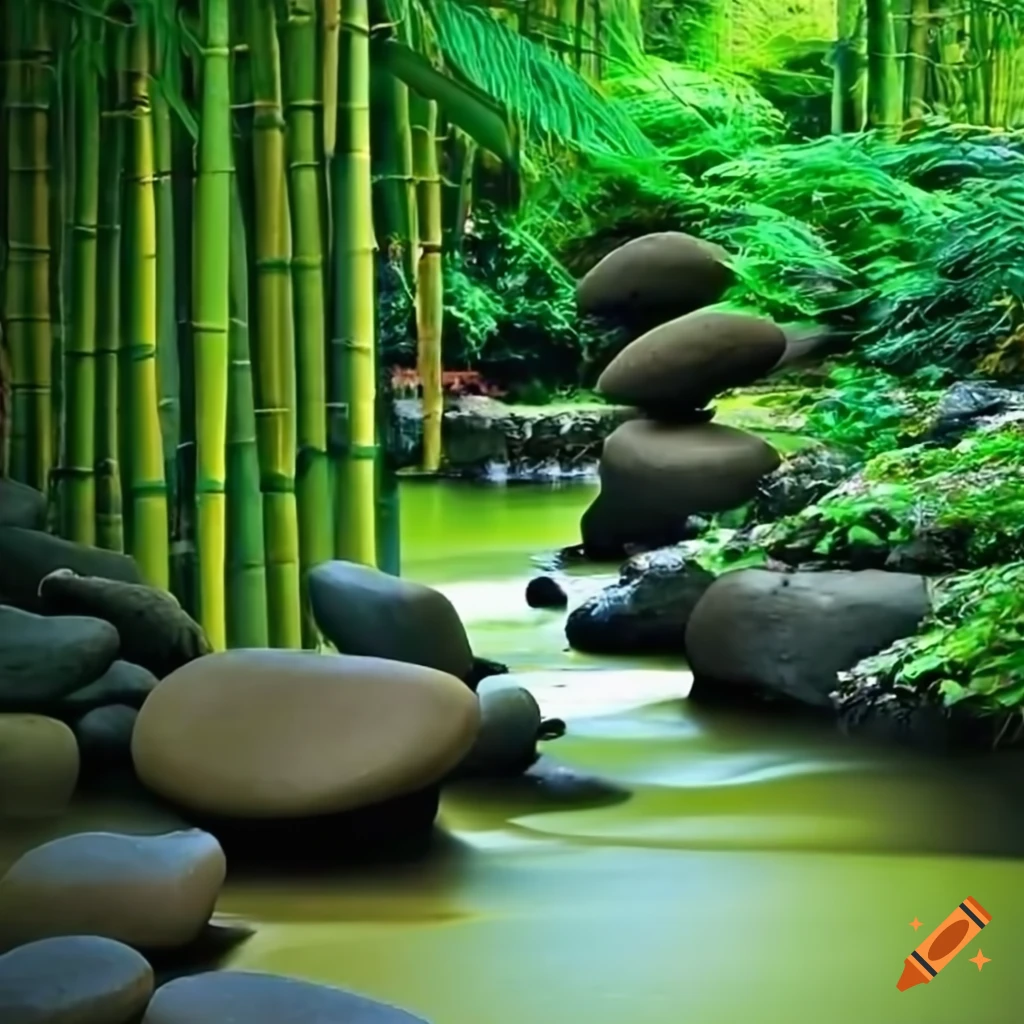 Bamboo garden with rocks on Craiyon