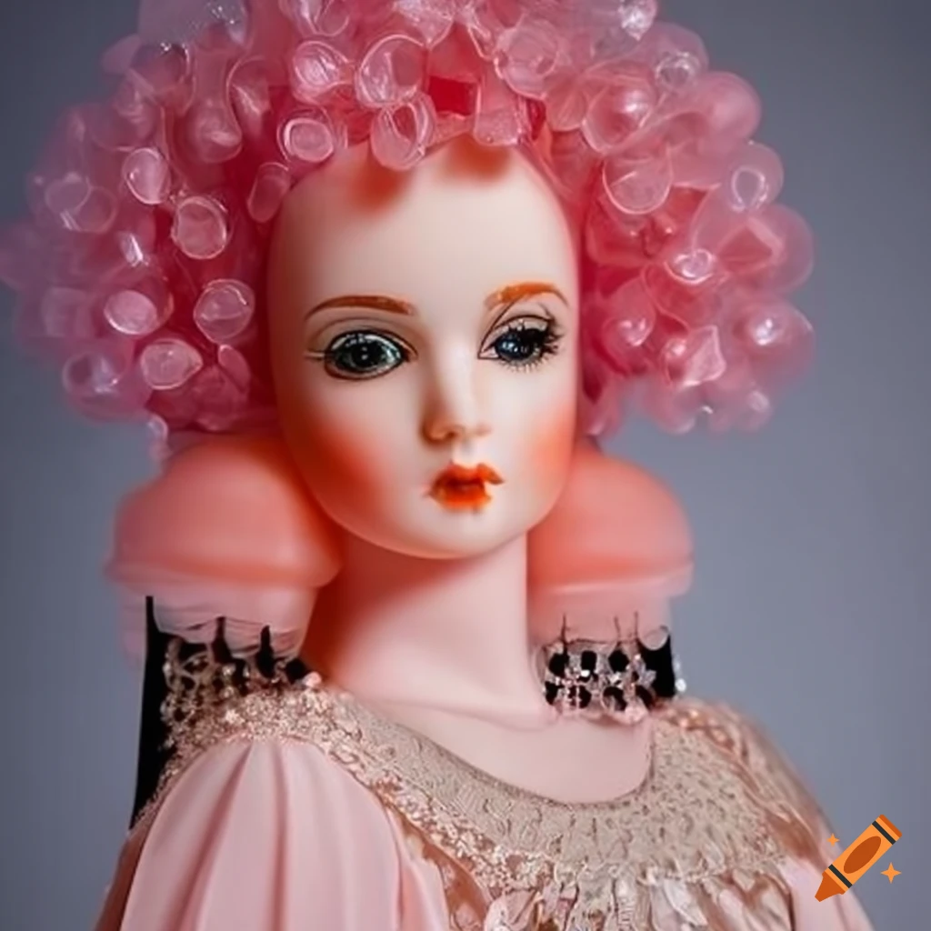Pastel art deco doll in clear plastic on Craiyon