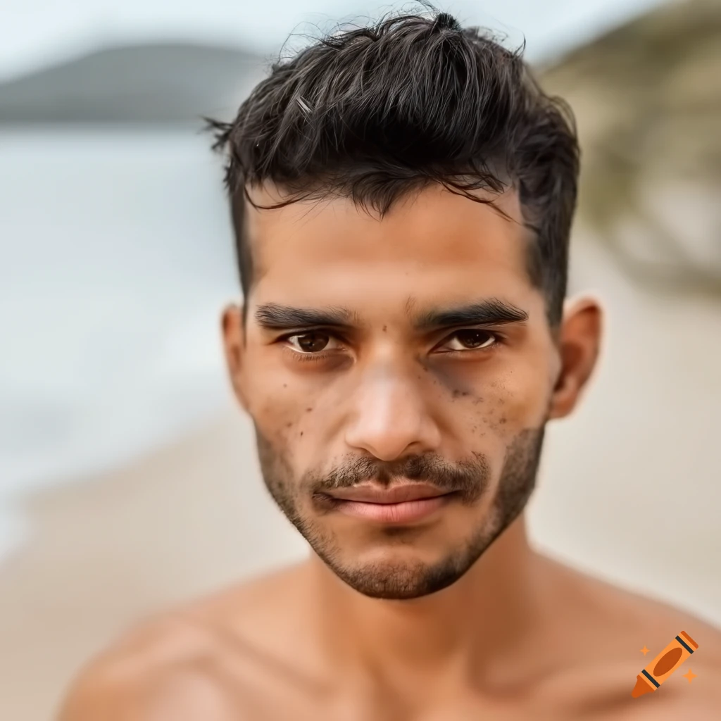 Man with Arabic features standing on the beach on Craiyon