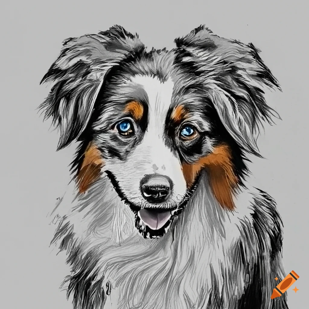 Australian shepherd dog in black and white pencil drawing on Craiyon