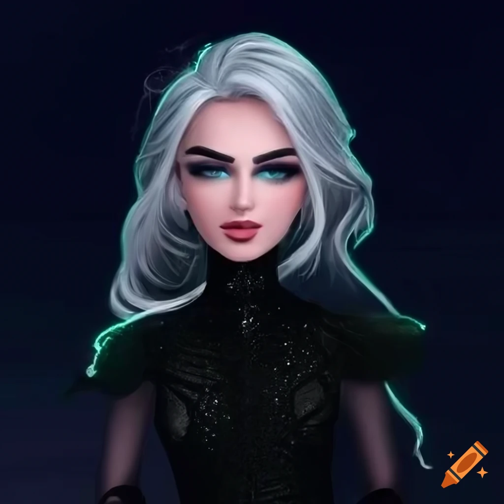 Dark fantasy villain girl with glowing blue orb and neon krypton gas on ...