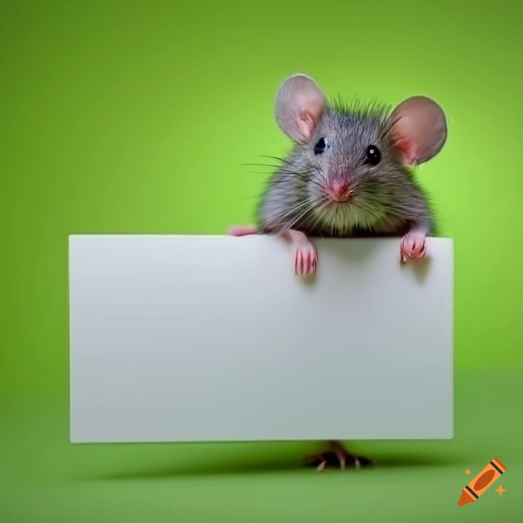 Cute grey mouse holding a big white sign on Craiyon