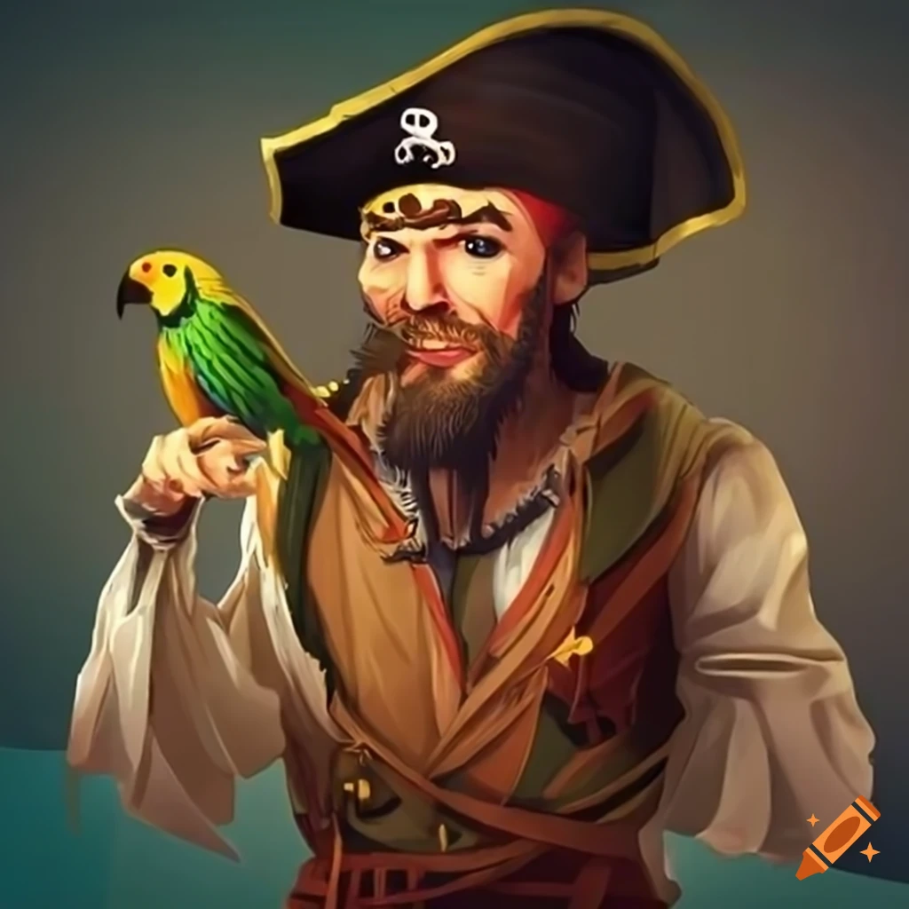 Pirate with his parrot on Craiyon