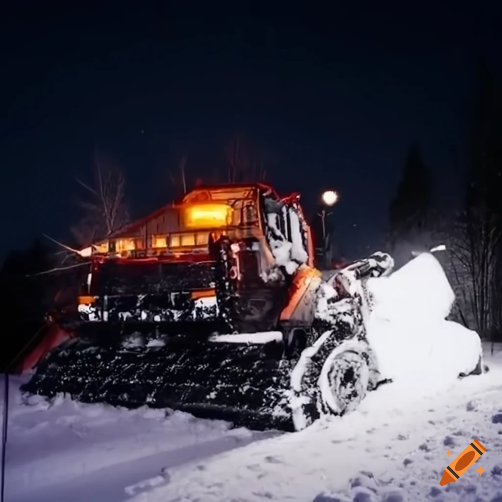 Snow groomer in the evening snow on Craiyon