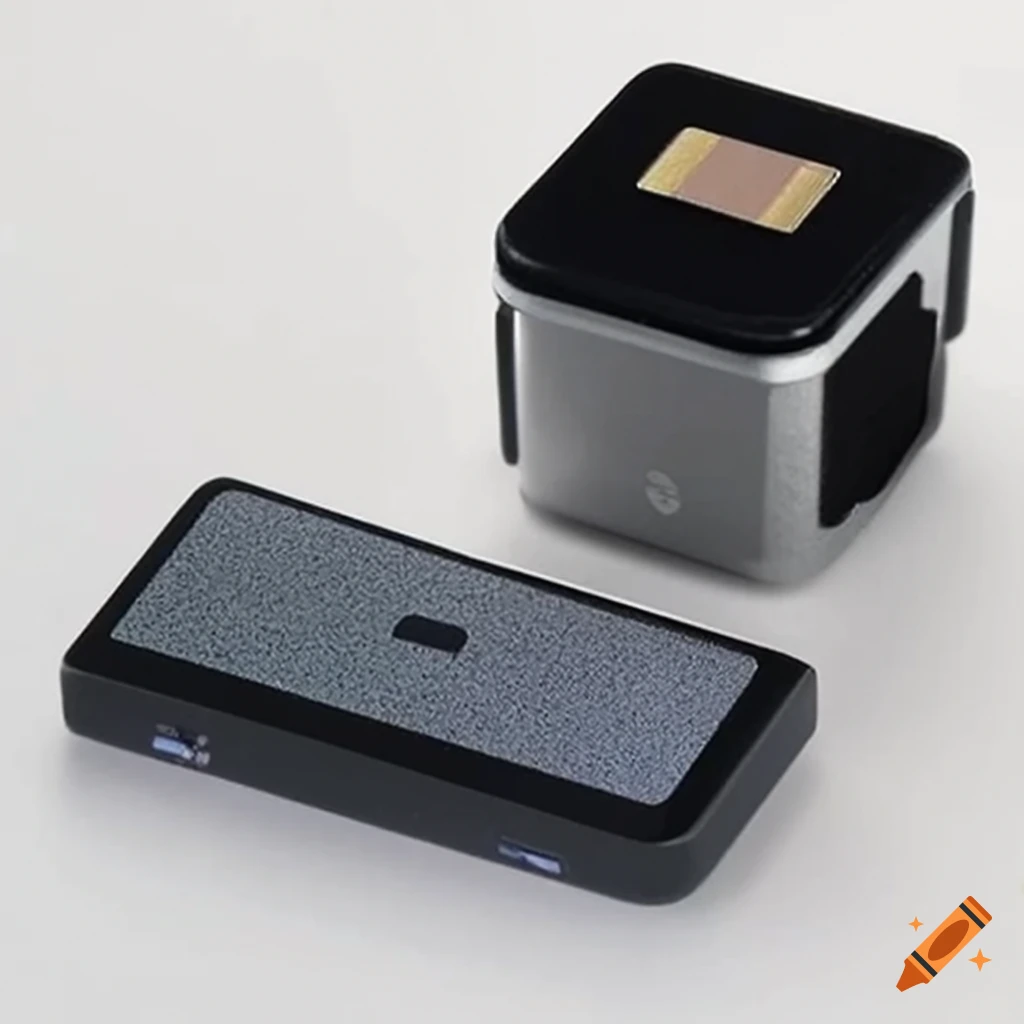 Small cube-shaped tracking chip with accompanying device on Craiyon