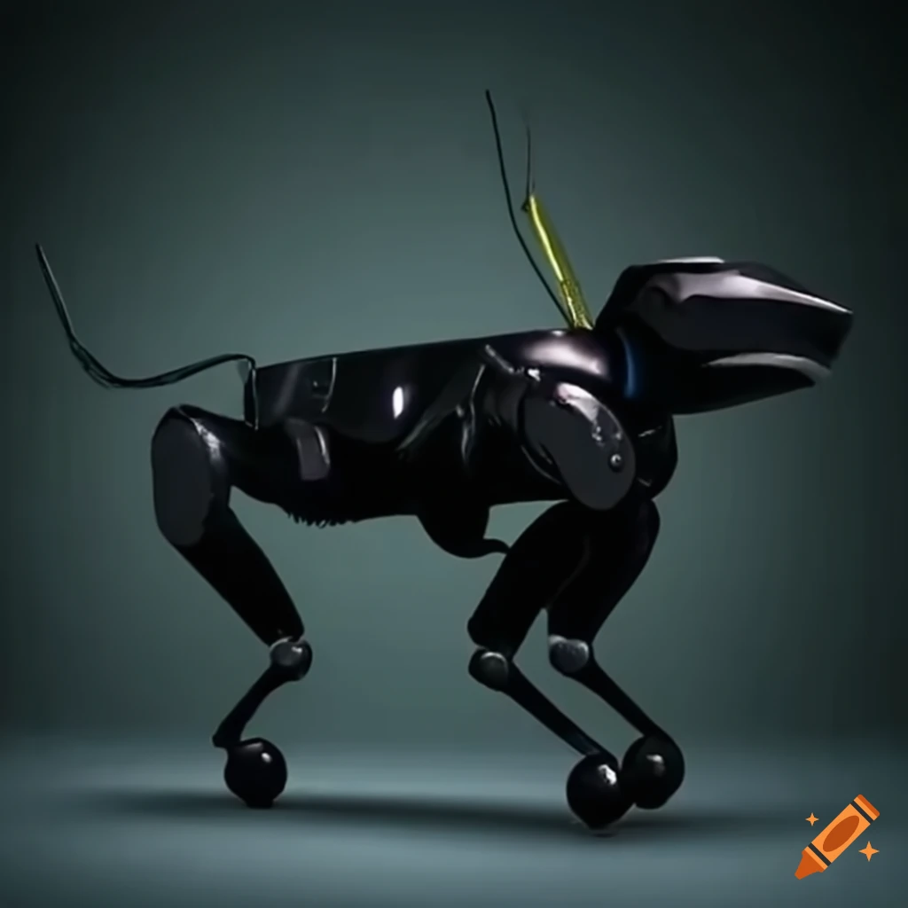 Black metal slender robot dog with a needle on Craiyon
