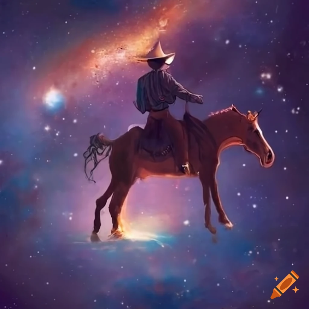 Cowboy riding a horse in space on Craiyon