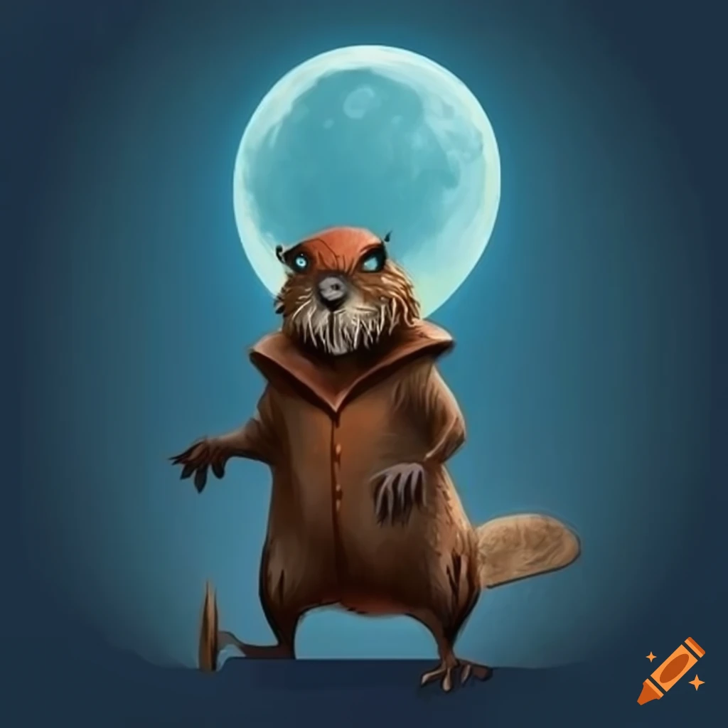 Clever beaver in cloak and hood under the moonlight on Craiyon