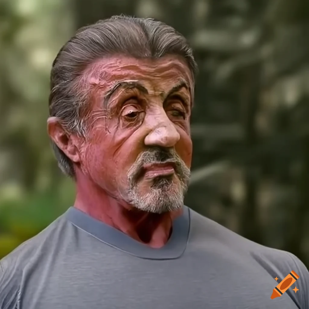 Cinematic image of sylvester stallone, an old man with a grey beard and ...
