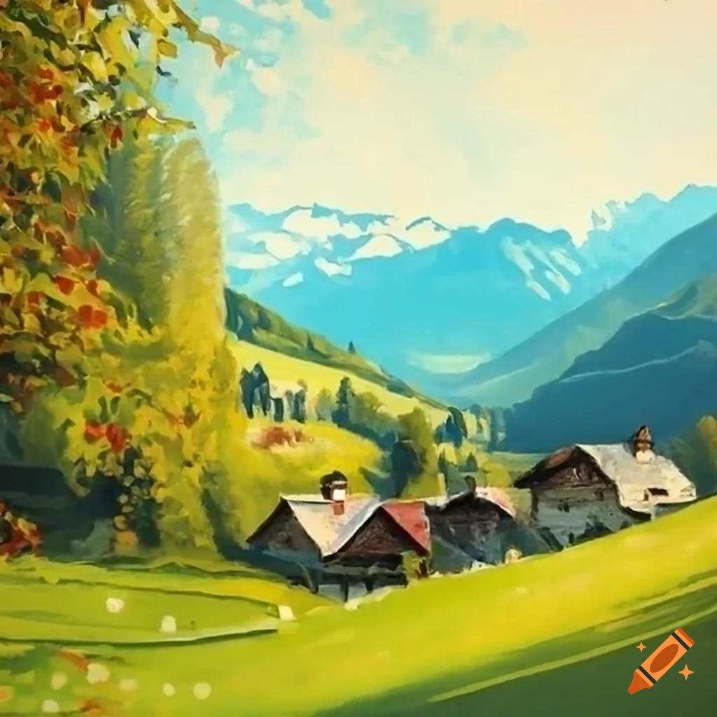 Swiss countryside landscape in August on Craiyon