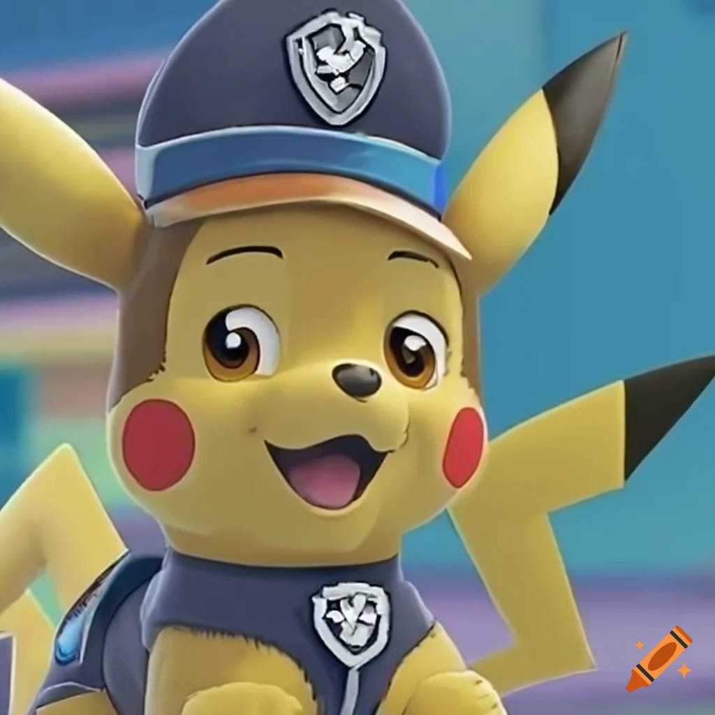 Pikachu and chase riding dinosaurs in a fun adventure on Craiyon