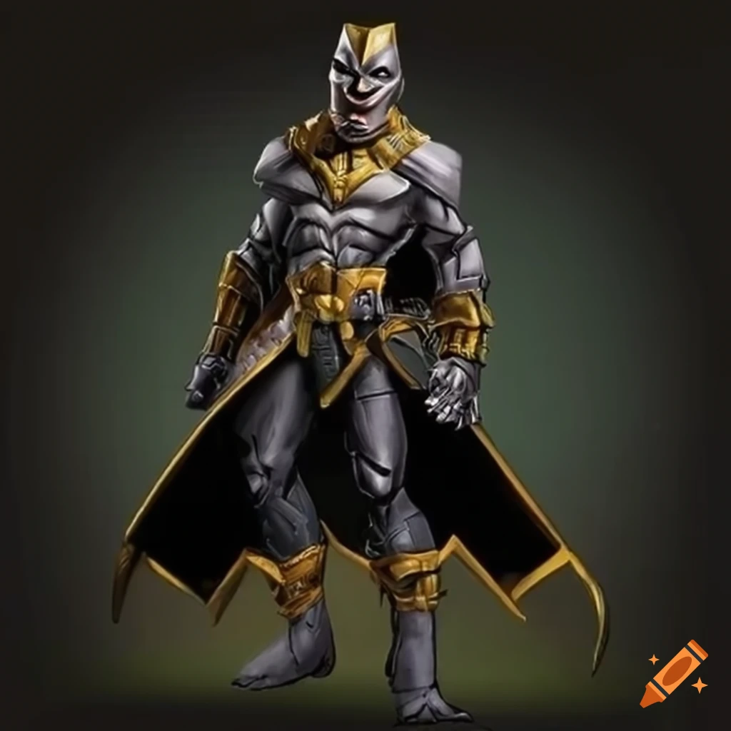 Dhalsim fused with Batman dressed in black knight armor with a sword on Craiyon