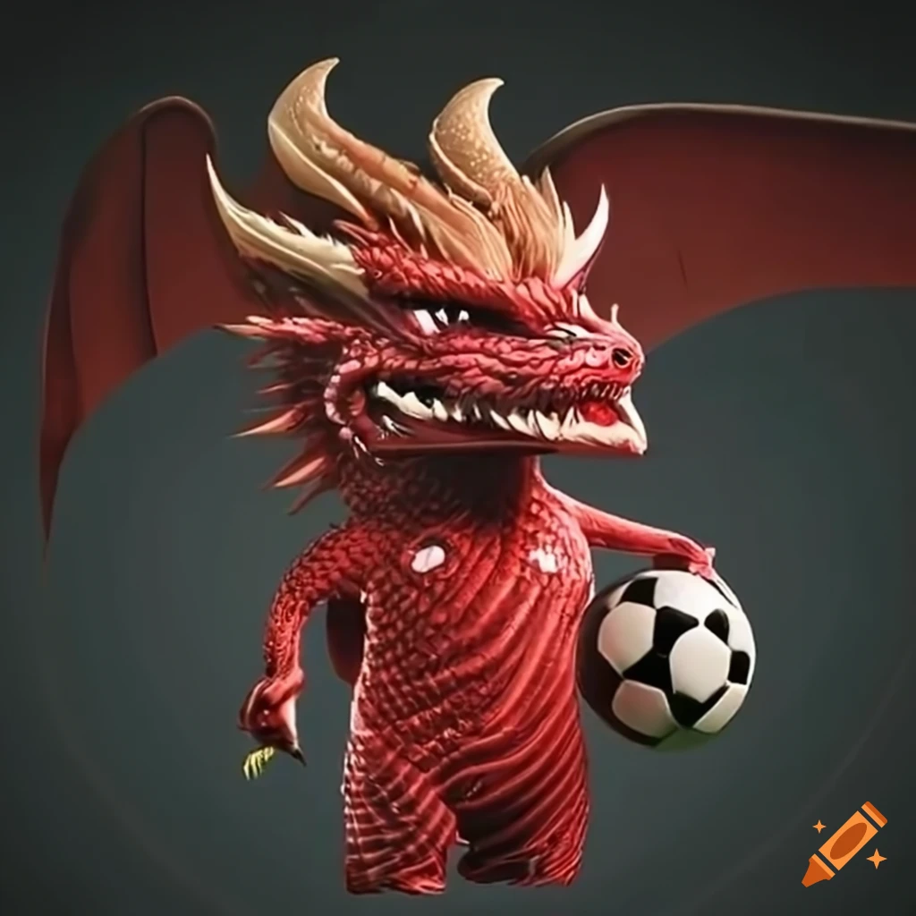 Dragon playing football in singapore on Craiyon