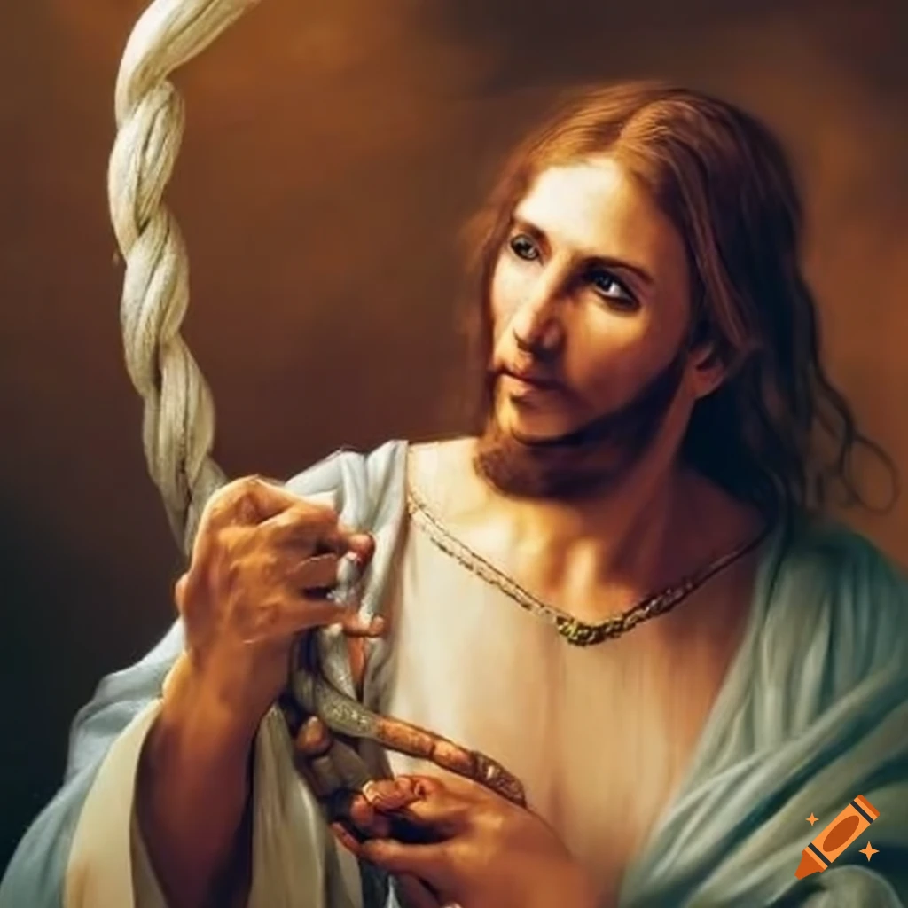 Illustration of jesus tying a knot on Craiyon