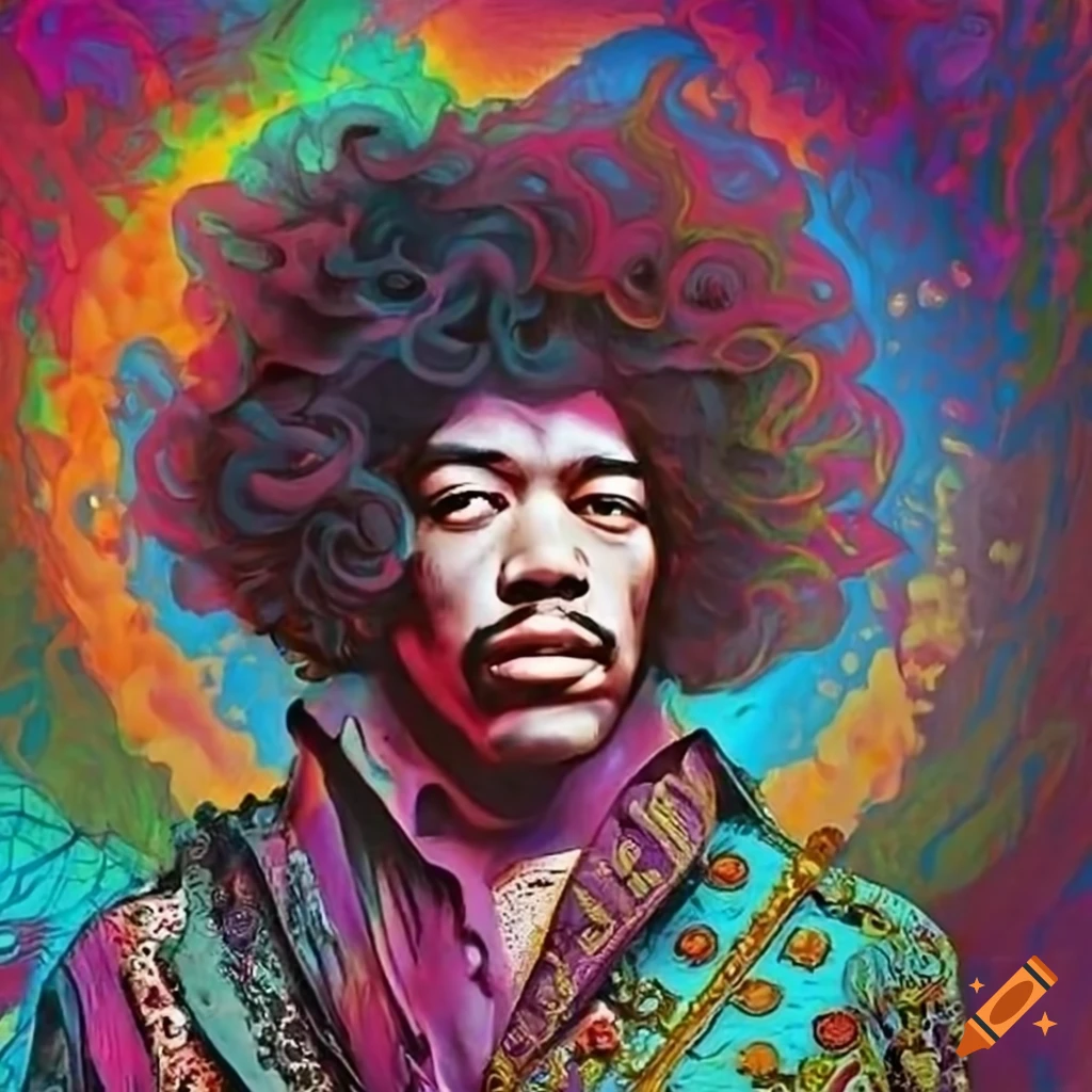 Psychedelic depiction of jimi hendrix on Craiyon