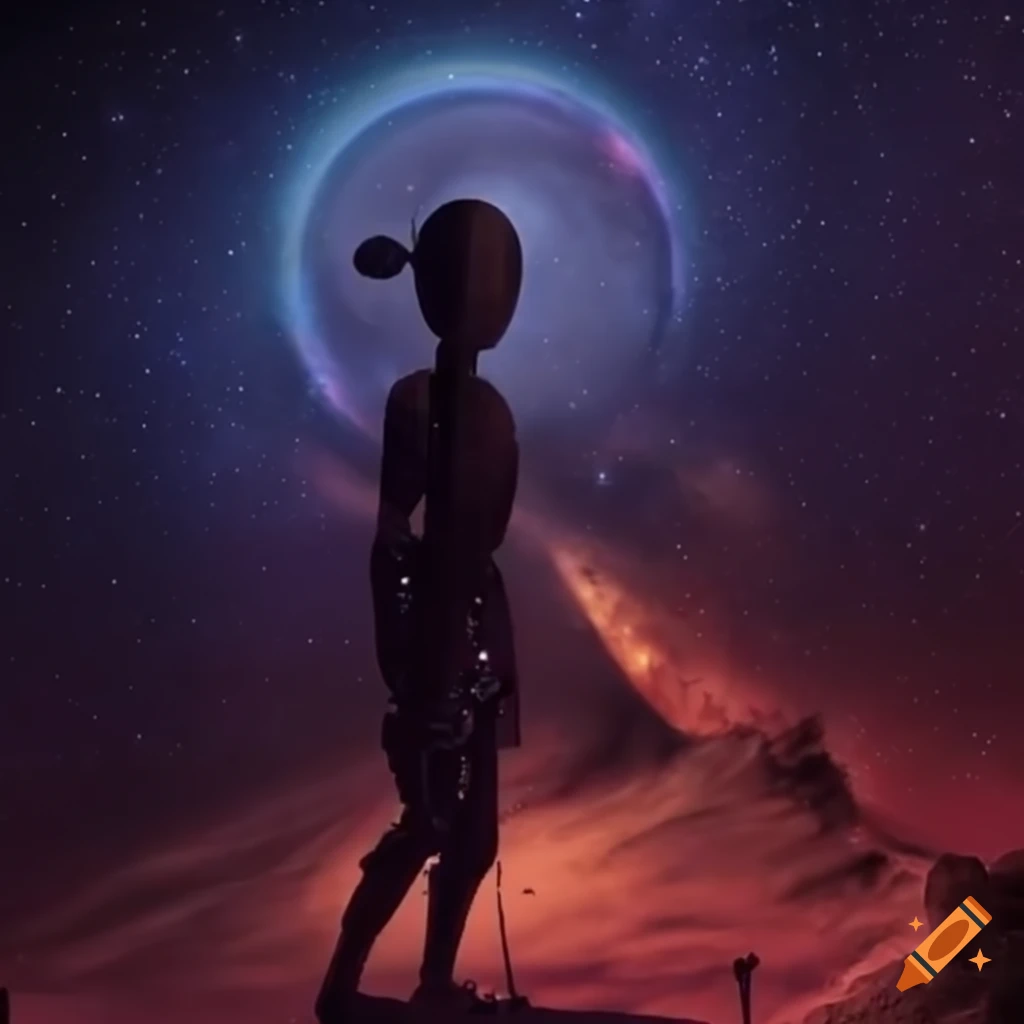 Alien stargazing through a telescope on Craiyon