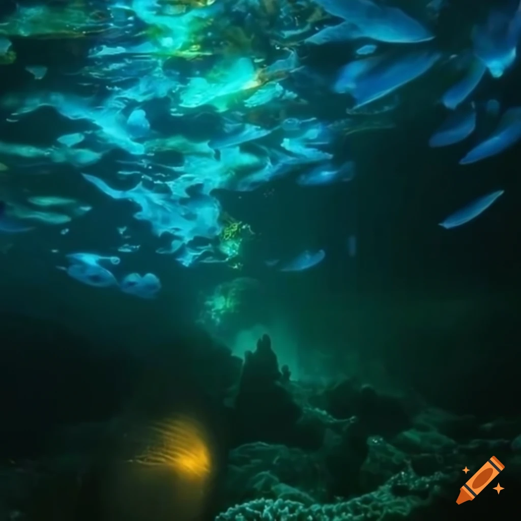 Underwater tapestry of vibrant fish, coral, and mythical creatures with ...