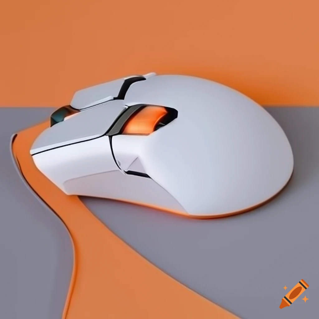 Innovative white and gray-orange gaming technical mouse design on Craiyon