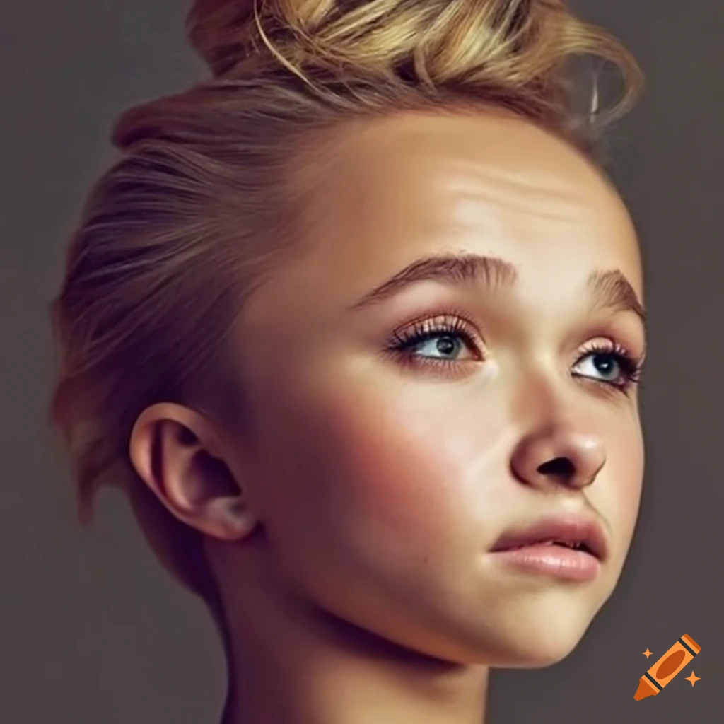 Tween model with updo hairstyle looking upward on Craiyon