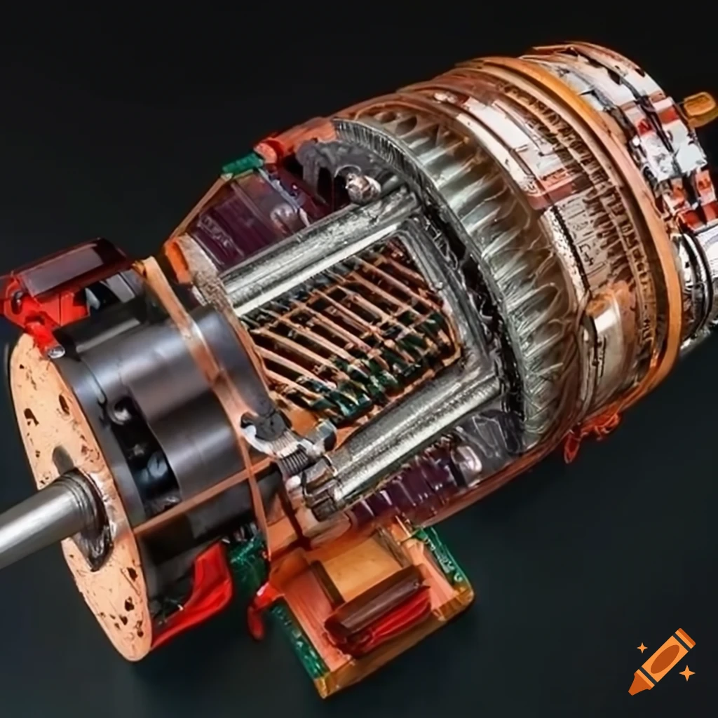 Cutaway view of a three-phase induction motor with wound rotor on Craiyon