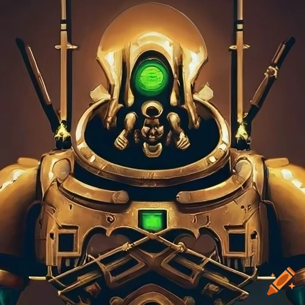 Necron bronze robot in warhammer 40000 poster with art deco style on ...