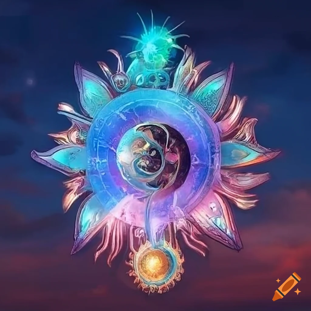 Unique and ancient emblem of the sun and the moon on Craiyon