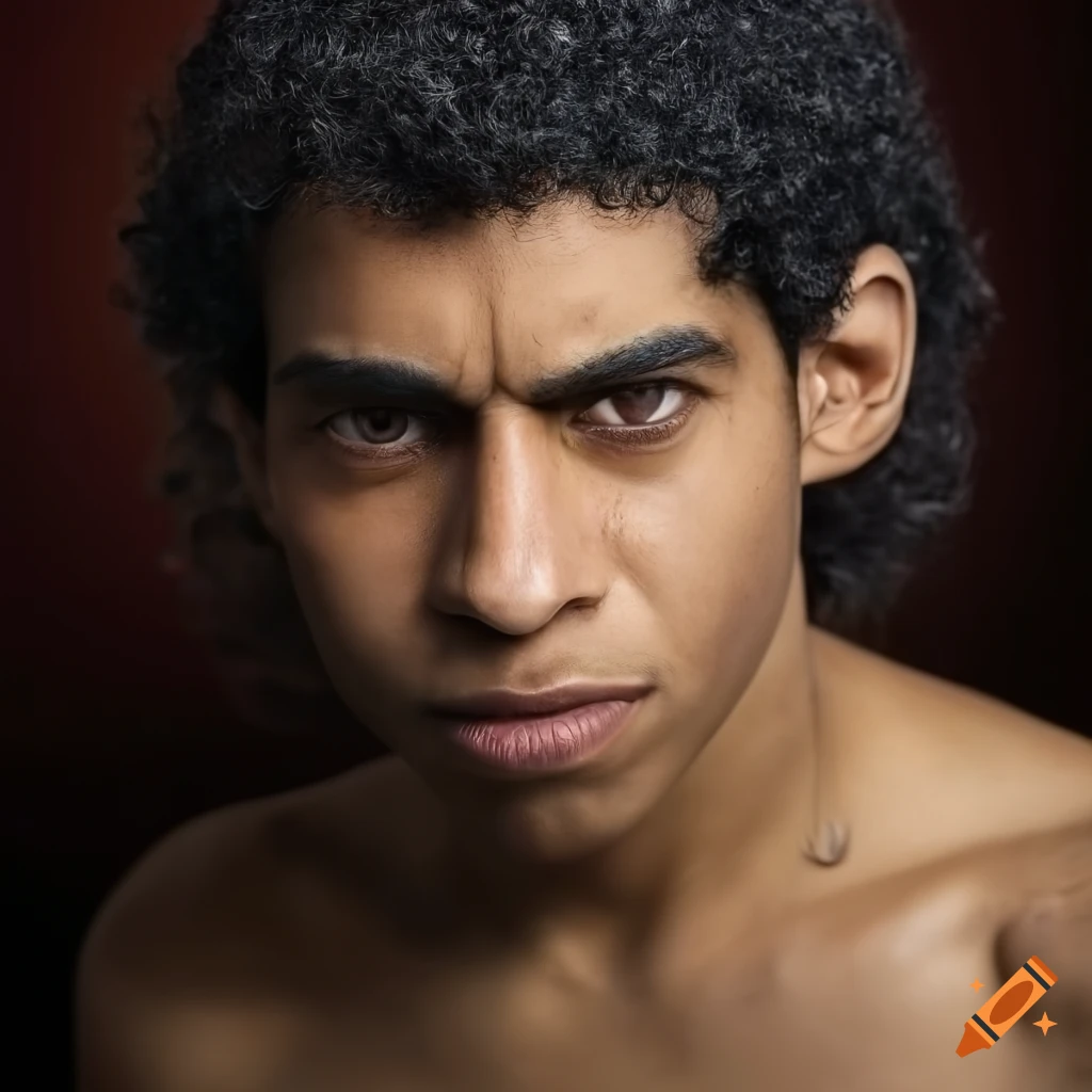 Portrait of a man with arabic features and curly black hair on Craiyon