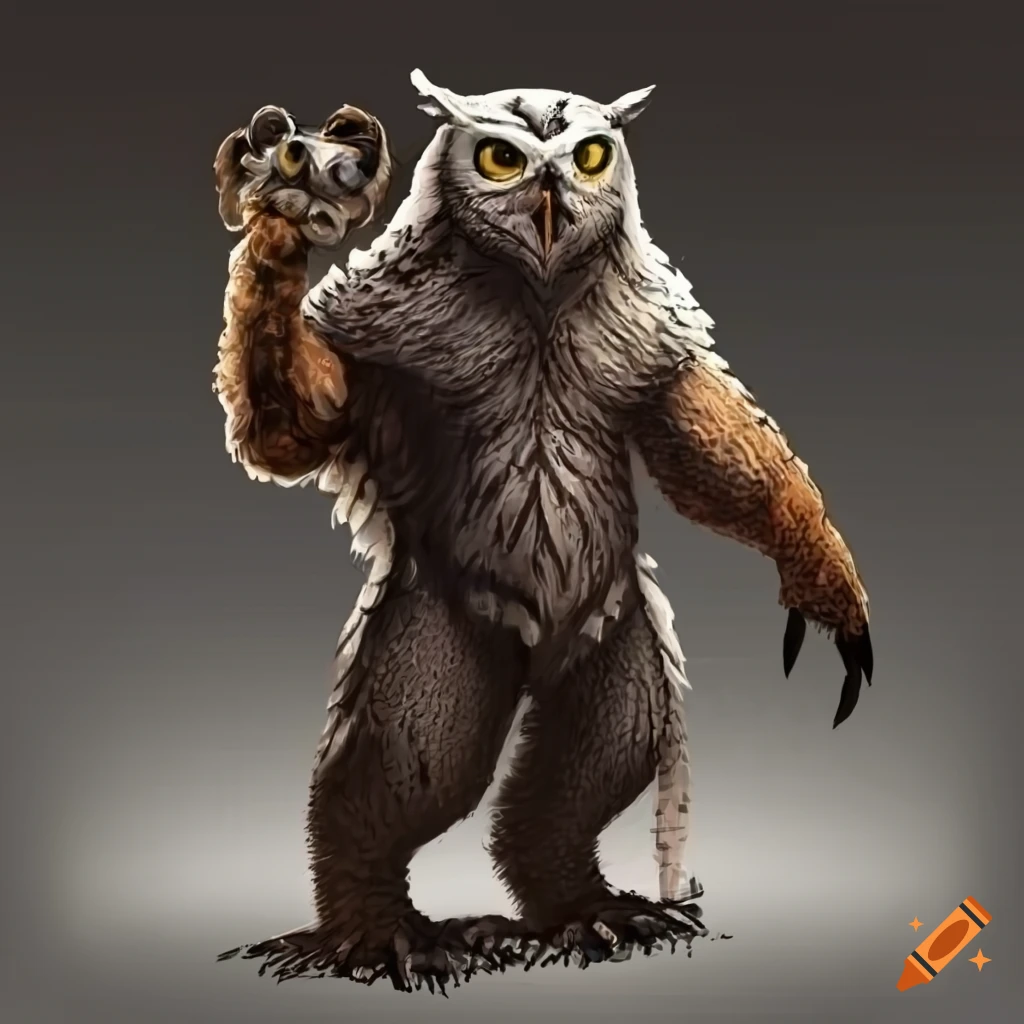 Massive humanoid owlbear standing on Craiyon