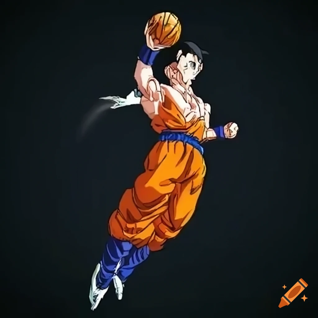 Cell dunking on Gohan in a basketball game on Craiyon