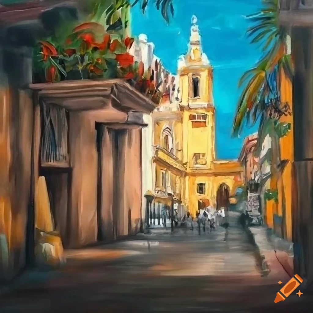 Modern sketch of Cartagena Colombia with Iglesia de Santo Domingo and ...
