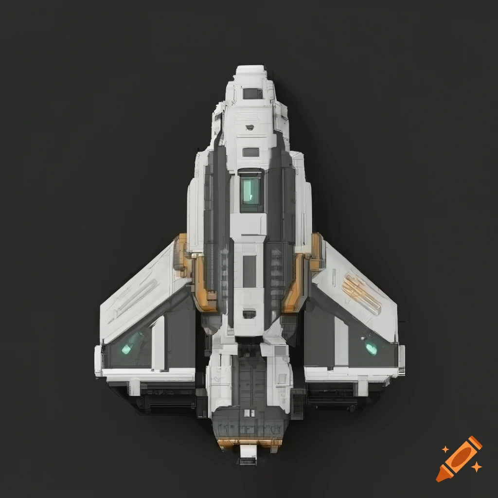 Top-down view spaceship in sci-fi style on a dark background on Craiyon