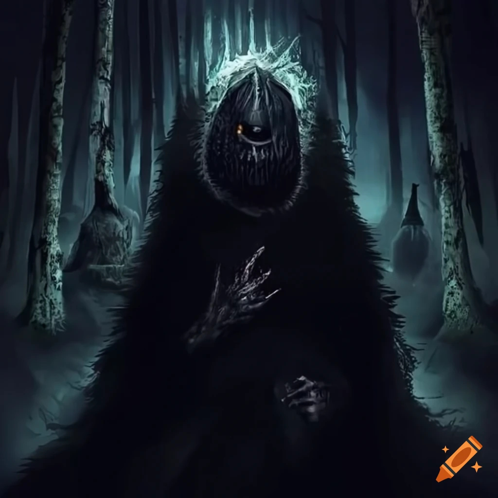 Mysterious dark entity in the forest on Craiyon