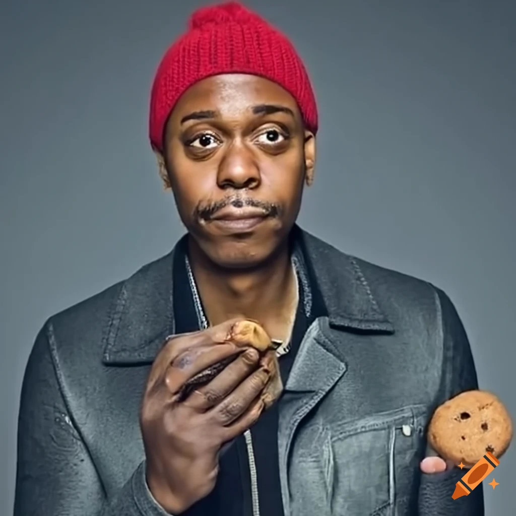 Dave chappelle wearing a red knit hat holding a cookie on Craiyon