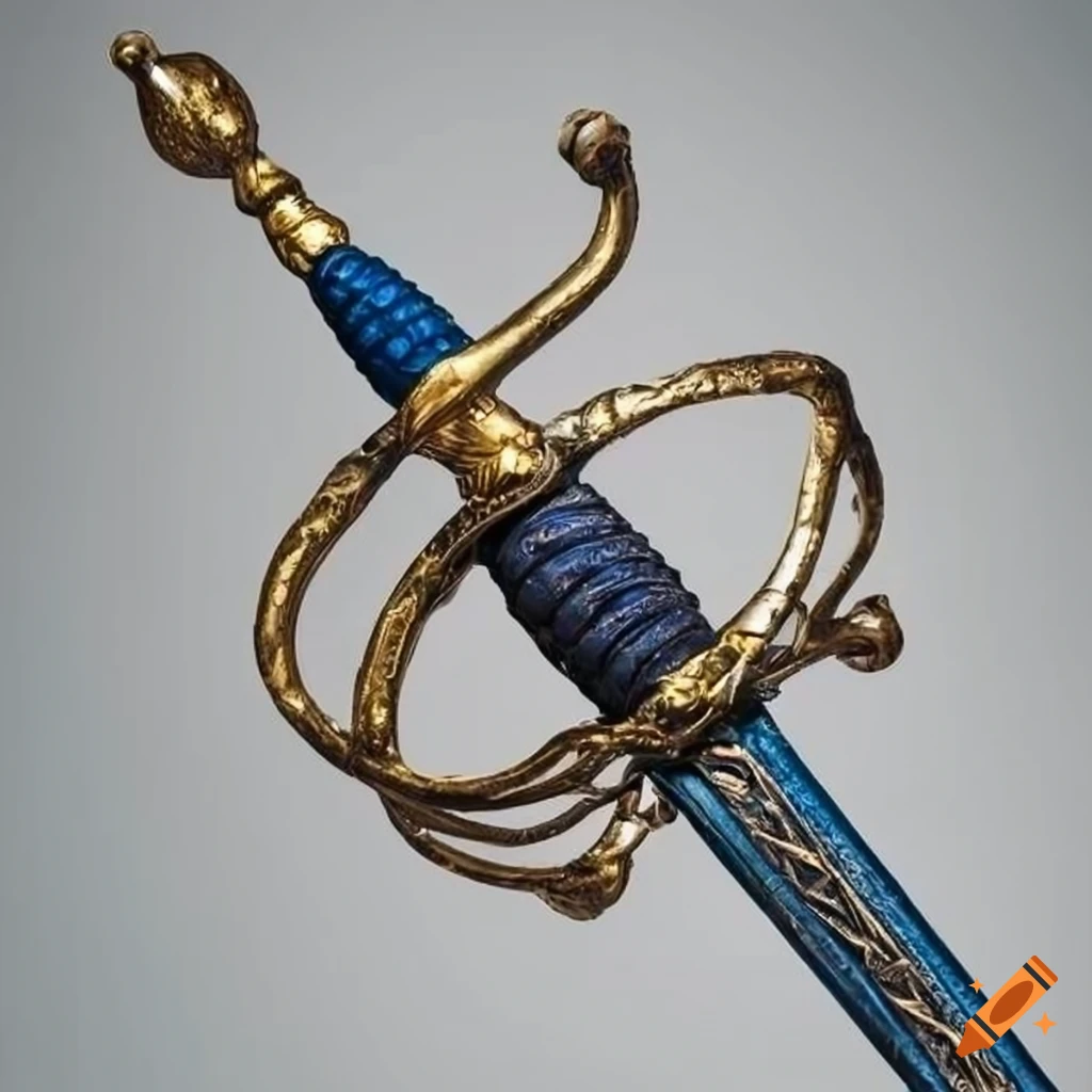 Blue and gold engraved rapier on Craiyon