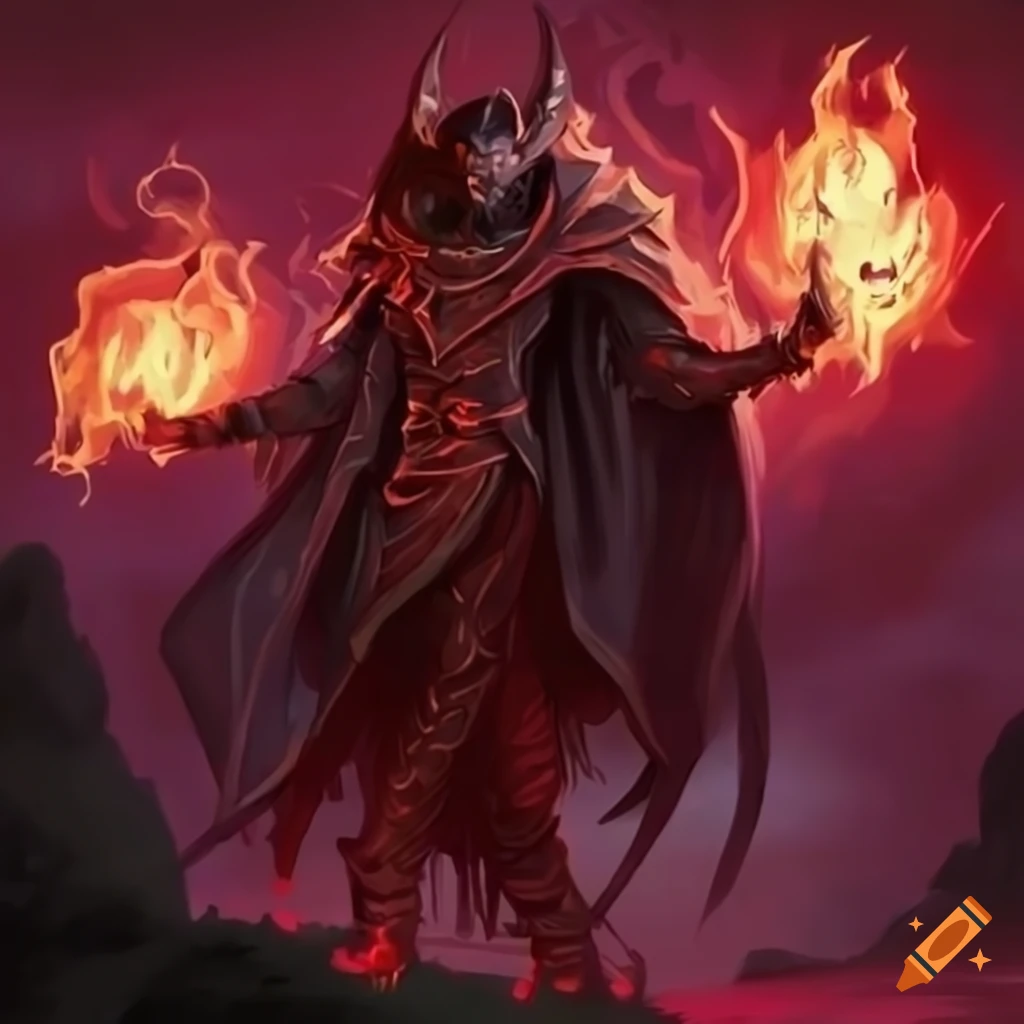 Crimson demon sorcerer warrior in a dnd setting on Craiyon