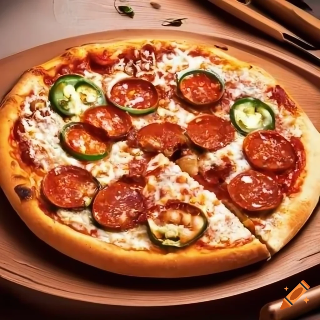 Delicious pepperoni and jalapeno pizza on Craiyon